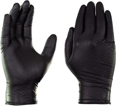 China Disposable Diamond Textured Nitrile Gloves 7 Mil Oil Grip Black Orange Heavy Duty Industrial for sale