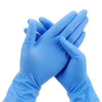 China Blue Nitrile Exam Gloves Powder-Free 100pcs Box 240mm Length Disposable for sale