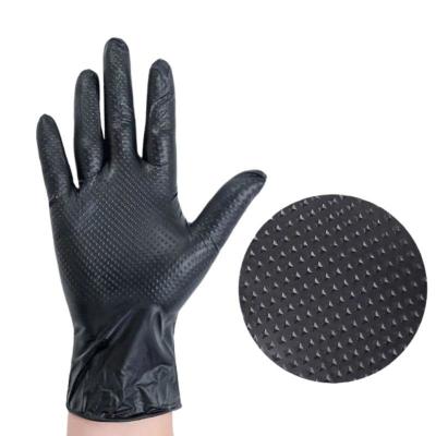 China 8 Mil Heavy Duty Nitrile Gloves Black Orange Diamond Texture Oil Waterproof S- XL for sale