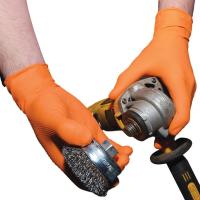 China Thick 7mil Black Orange Nitrile Gloves Diamond Grip Industrial Grade 9.8in Length for sale