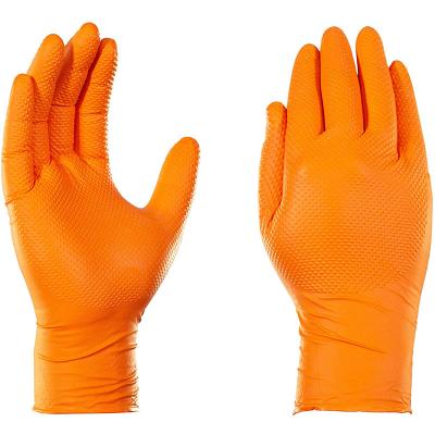 China Black Orange Diamond Texture Powder Free Nitrile Gloves 8 Mil XS-XL Industrial for sale