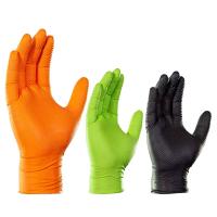 China 8 Mil Diamond Textured Nitrile Gloves Black Orange Green Heavy Duty Mechanic Work Gloves 240mm Length for sale