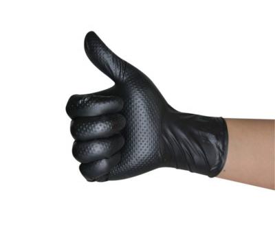 China Multipurpose Mechanic Gloves Industrial Diamond Textured Nitrile Orange Black for sale
