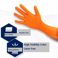 China Heavy Duty Disposable Diamond Nitrile Gloves Orange for sale