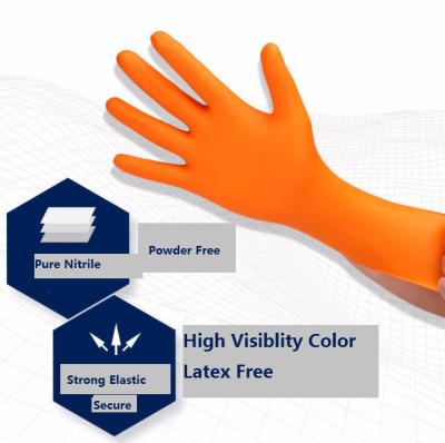 China Heavy Duty Disposable Diamond Nitrile Gloves Orange for sale
