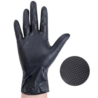 China Food Grade Diamond Pattern Black Nitrile Gloves With Powder Free for sale