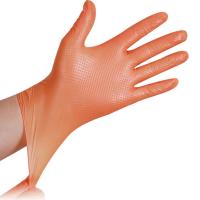 China Heavy Duty Diamond Textured Palm Grip Reusable Nitrile Work Gloves 8 Mil Black Orange for sale