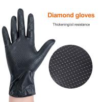 China Industrial Food Grade Black Nitrile Gloves Powder Free 6 Mil Diamond Texture for sale