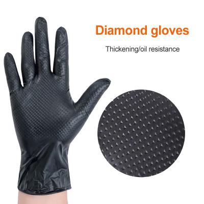 China Industrial Food Grade Black Nitrile Gloves Powder Free 6 Mil Diamond Texture for sale