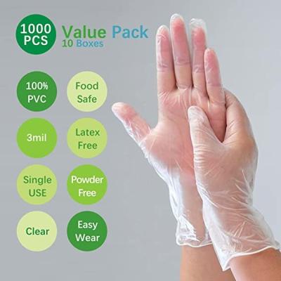 China Food Grade Disposable PVC Vinyl Gloves Transparent Powder Free 3 Mil Thickness S-XL for sale