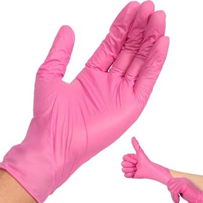 China Latex Free Pink Disposable Nitrile Gloves 100Pcs Medium Size 0.1mm Thickness Cleaning for sale
