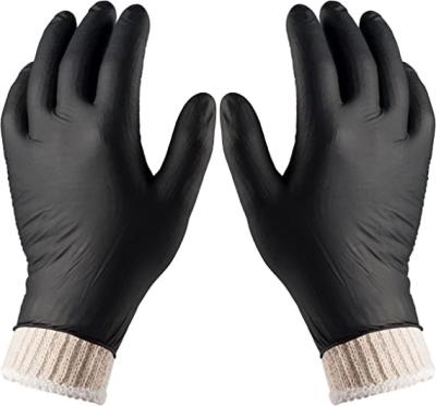 China Disposable Black Nitrile Gloves Large 4 Mil Powder Free with Washable Cotton Liners for sale