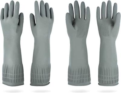 China Natural Rubber Long Dishwashing Gloves Waterproof 13.7 Inch Gray M L XL for sale