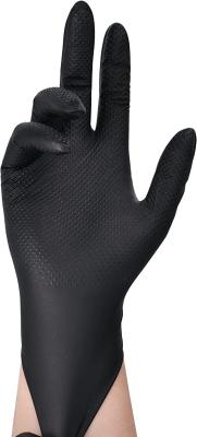 China Heavy Duty Black Industrial Nitrile Gloves Raised Diamond Texture Latex Free Medium 240mm Length for sale