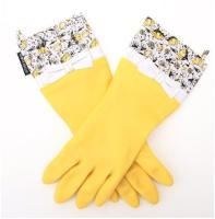 China Natural Latex Industrial Work Gloves Non Slip Flocklined 50g 30cm Yellow for sale