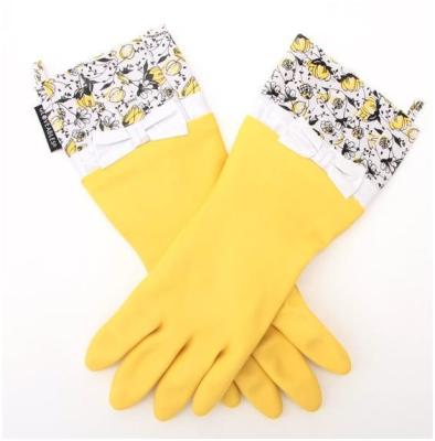 China Natural Latex Industrial Work Gloves Non Slip Flocklined 50g 30cm Yellow for sale