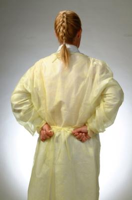 China Disposable CPE Surgical Isolation Gown Non Woven 30gsm Long Sleeve for sale