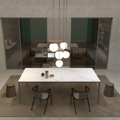 China Retangular Marble Top Rock Plate Dining Table Aluminum Base ODM for sale