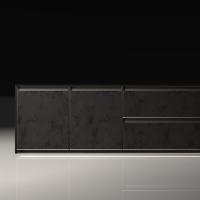 China Luxury Black Fluted Glass Aluminum Modular Kitchen Cabinets for Villa for sale