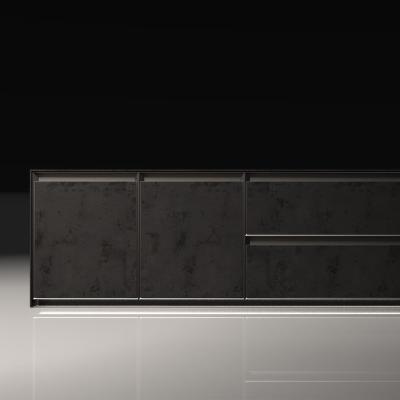 China Luxury Black Fluted Glass Aluminum Modular Kitchen Cabinets for Villa for sale