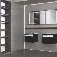 China Rock slab Countertop Mirrored Bathroom Vanity Cabinet With Lights OEM for sale