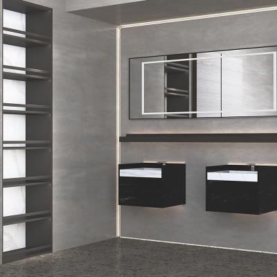 China Rock slab Countertop Mirrored Bathroom Vanity Cabinet With Lights OEM for sale