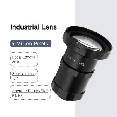 China 5MP Resolution 8mm Focal Length F1.4 Aperture C-Mount Machine Vision Lens for Industrial Applications for sale