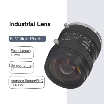 China 5MP F1.6 Aperture Industrial Camera Lens 12mm Focal Length Vision Inspection Lenses for sale