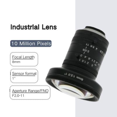 China F2.0 Aperture C Mount Industrial Machine Vision Lens 10MP Resolution 8mm Focal Length for sale
