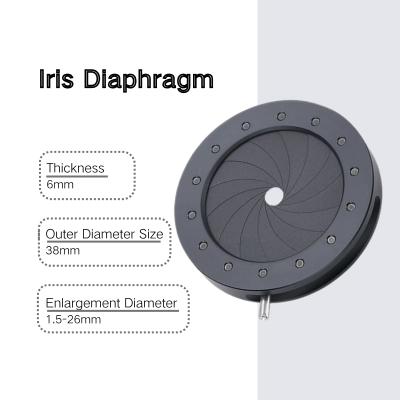 China 1.5-26mm Adjustable Iris Diaphragm with 14-Piece Stainless Steel Blades and 6mm Slim Design for Optical Instruments for sale