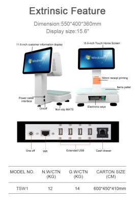 China Dual Screen POS Cashier Machine terminal WiFi Checkout Balance Weighing Scale With Printer for sale