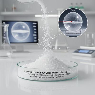 China Low Viscosity Hollow Glass Microspheres with Wall Thickness 1 to 2 Microns and H20 H60 Size for Thermal Insulation for sale