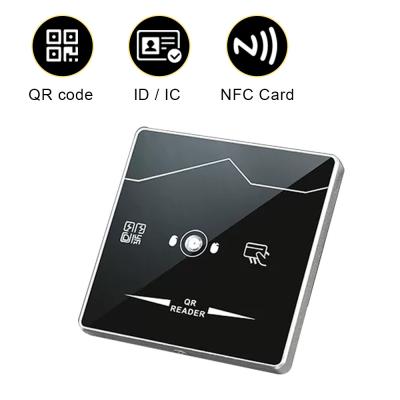 China Tempered Glass QR Code Reader Access Control Wiegand Proximity Card Reader 86x86mm 5-15V for sale