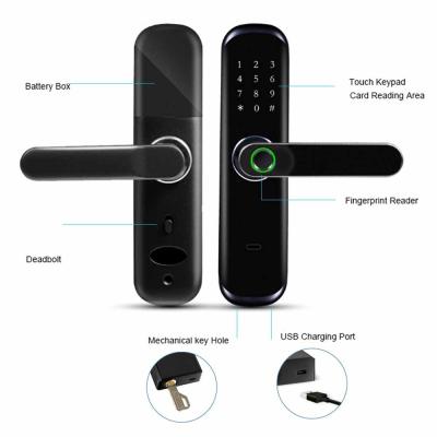 China Tuya WiFi Smart Fingerprint Door Lock 6-in-1 Digital Keyless Entry with App Control 500000 Cycles for sale