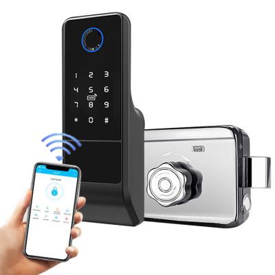 China Tuya WiFi Biometric Fingerprint Smart Door Lock 100 Capacity Digital Keyless Door Handle for sale
