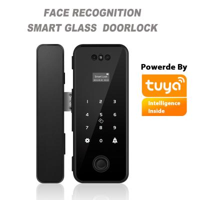 China Aluminum ABS Tuya Smart Lock Face Recognition Fingerprint for Frameless Glass Door 50 Face 100 Fingerprint for sale