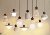 China Yellow travertine wooden pendant lamp bedroom for home decorator interior stone pendant lamp for sale
