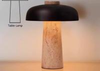 China Yellow travertine wooden table  lamp bedroom for home decorator interior stone table lamp for sale