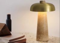 China Yellow travertine wooden table  lamp bedroom for home decorator interior stone table lamp for sale