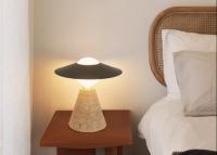 China Yellow travertine wooden table  lamp bedroom for home decorator interior stone table lamp for sale