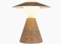 China Yellow travertine wooden table  lamp bedroom for home decorator interior stone table lamp for sale