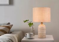 China Yellow travertine wooden table  lamp bedroom for home decorator interior stone table lamp for sale