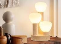 China Yellow travertine wooden table  lamp bedroom for home decorator interior stone table lamp for sale