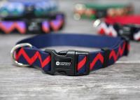 China 0.79 Inch Wide Thick Nylon Dog Collars Navy Blue Red Ripple Nylon Puppy Harness for sale