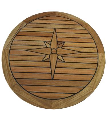 China Oval Teak Boat Table Top 440x580mm 600x800mm with Star Inlay Weather Resistant Marine Grade for sale