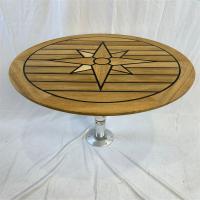 China Oval Teak Boat Table Top 440x580mm 600x800mm with Star Inlay Weather Resistant Marine Grade for sale