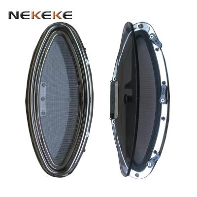 China 316L Stainless Steel Marine Porthole Hatch with 10mm Smoky Gray Tempered Glass in 150x345mm, 200x460mm, and 250x575mm Sizes for sale