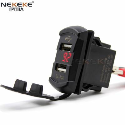 China Waterproof 4.2A Dual USB Power Socket with LED Voltmeter - 12V/24V Input IP65 Rated for Marine & Automotive Use for sale