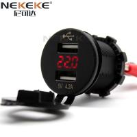 China 4.2A Dual USB Marine Power Socket with Red LED Digital Voltmeter - 12-24V DC Input, 28.5×51×36.3mm Size for sale