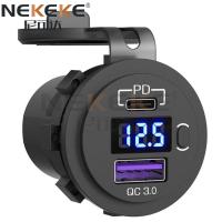 China Waterproof QC3.0 Type C Dual USB Car Charger Socket with ON/OFF Switch - 20W PD3.0 Output for 12V-24V Vehicles for sale
